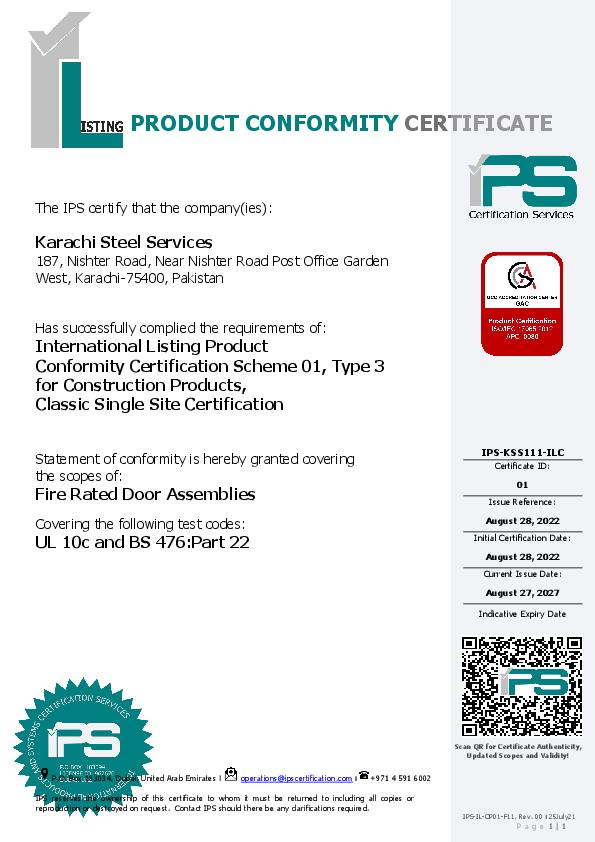 Fire Doors (UL 10C Certified) by KSS Steel Services Pakistan